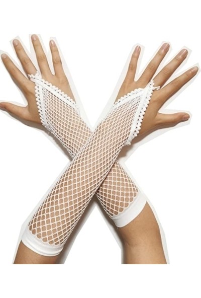 Mabes Örgü Beyaz Parmak Arası File Eldiven 26 cm Mabes Örgü Beyaz Parmak Arası File Eldiven 26 cm