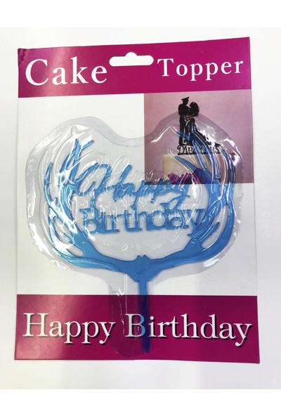 Mabes Happy Birthday Yazılı Dallı Pasta Kek Çubuğu Mavi Renk