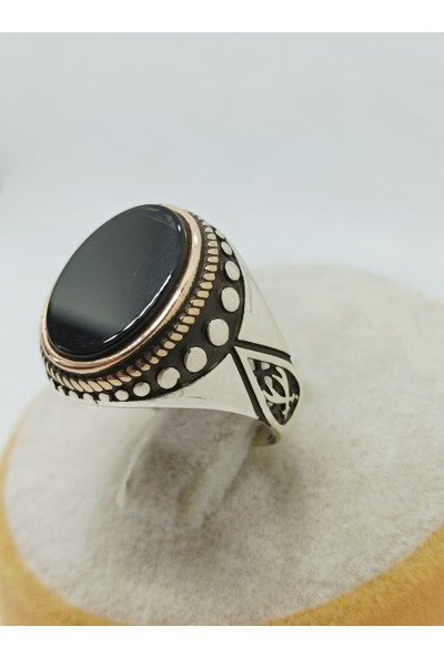 Firuze Gümüş Zülfikarlı Siyah Taşlı Gümüş Erkek YÜZÜK23