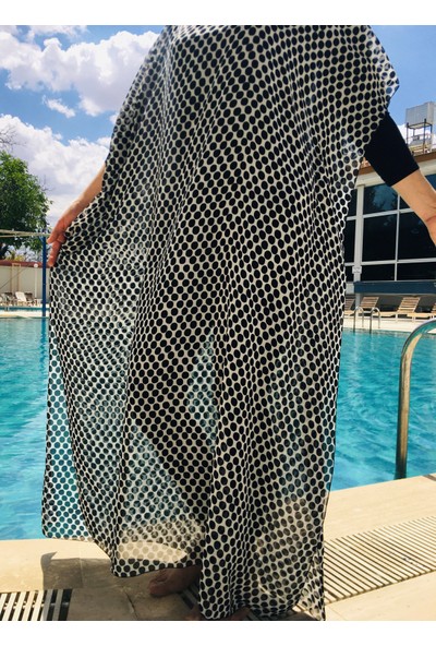 Seanoor Tesettür Kadın Siyah Desenli Şifon Pareo MP1015