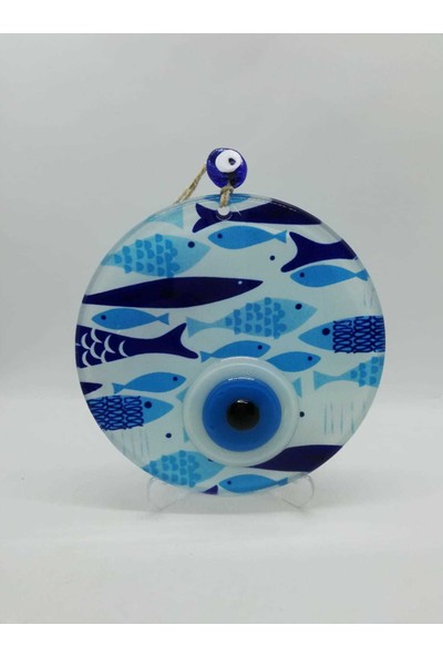 Denizin Ufku Denizin_ufku. Nazarlıklı Mavi Balıktasarım El Yapımı Cam Duvar Süsü 16CM X16CM Denizin Ufku Denizin_ufku. Nazarlıklı Mavi Balıktasarım El Yapımı Cam Duvar Süsü 16CM X16CM