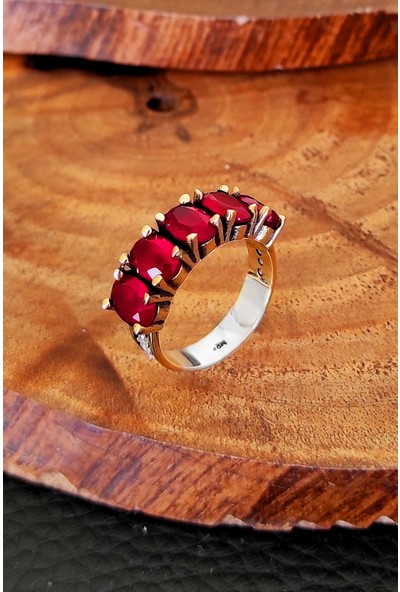 Aykat Kök Yakut Taşlı Yüzük Gümüş Otantik Bayan Yüzüğü Modeli Aykat Yüzük YZK-232