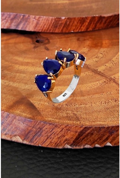 Aykat Safir Taşlı Yüzük Otantik Gümüş Bayan Yüzüğü Modeli Kadın Yüzük YZK-228