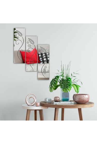 Dez Çiçekli Kareler 3lü Dekoratif Pleksi Ayna