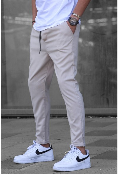 Madmext Bej Desenli Slim Fit Jogger Pantolon 5470