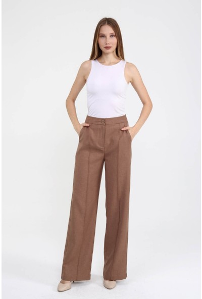 Home Store Pantolon Dikiş Şeritli Bol Paça Biritsiz Tek Düğme - A.kahve Home Store Pantolon Dikiş Şeritli Bol Paça Biritsiz Tek Düğme - A.kahve