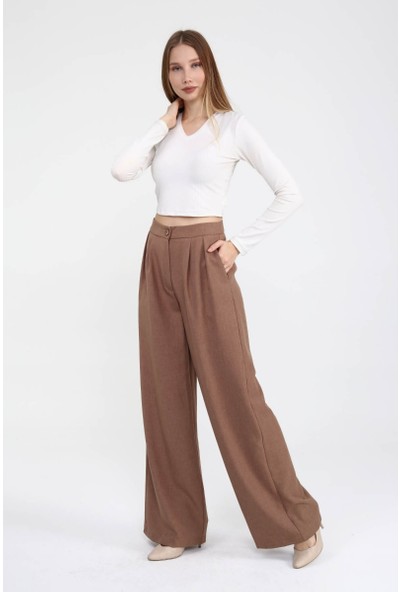 Home Store Pantolon Bol Kesim Bol Paça Biritsiz Tek Düğme - A.kahve Home Store Pantolon Bol Kesim Bol Paça Biritsiz Tek Düğme - A.kahve
