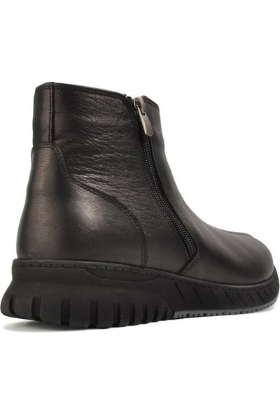Pabucmarketi Siyah Fermuarlı Hakiki Deri Erkek Bot