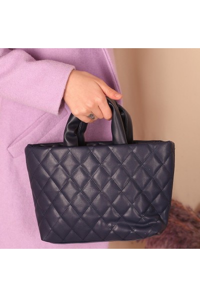 Pabucmarketi Lacivert Kapitone Desen Kadın Çanta