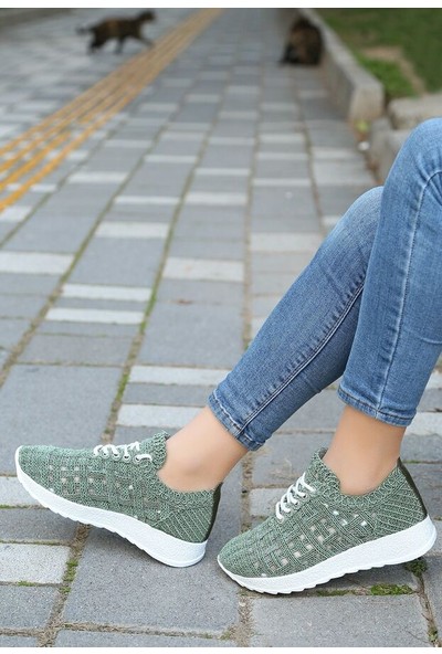 Pabucmarketi Mint Yeşili Örgülü Kadın Spor Ayakkabı