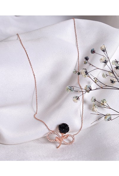 Feniks Silver Siyah Gül Kolye Rosgold Renk Feniks Silver Siyah Gül Kolye Rosgold Renk