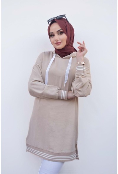 Azra Fashion Kapşonlu Tunik 6112 - Taş - 36