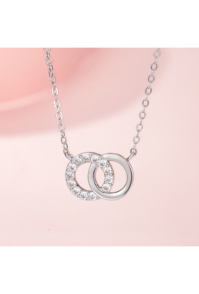 Leiog 925 Elmas Çift Halka Kolye (Yurt Dışından)