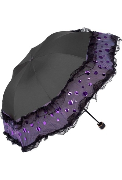 The Lavinia Mor Puantiyeli Siyah Kadın Manuel Şemsiye