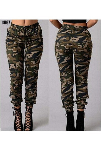 Rengamoda Beli Lastikli Kamuflaj Desen Kargo Pantolon