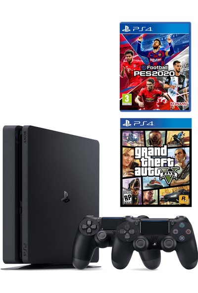 Playstation 4 Slim 500 GB + 2. Ps4 Kol + Ps4 Pes 2020 + Ps4 Gta 5 Playstation 4 Slim 500 GB + 2. Ps4 Kol + Ps4 Pes 2020 + Ps4 Gta 5