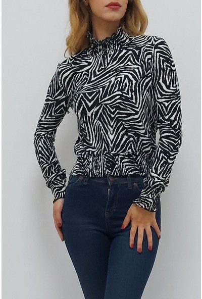 Lisinya Yarım Boğazlı Gipeli Bluz Zebra