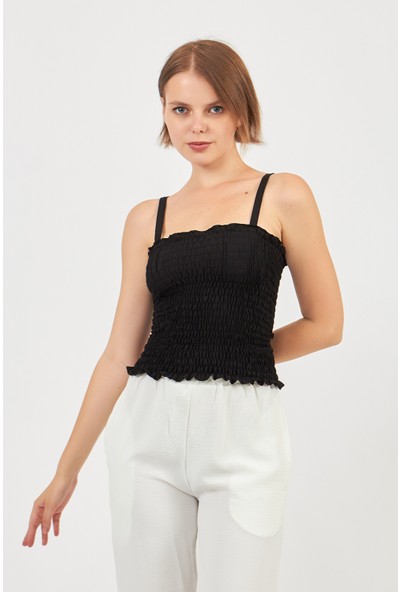 Siyah Gipeli Askılı Crop