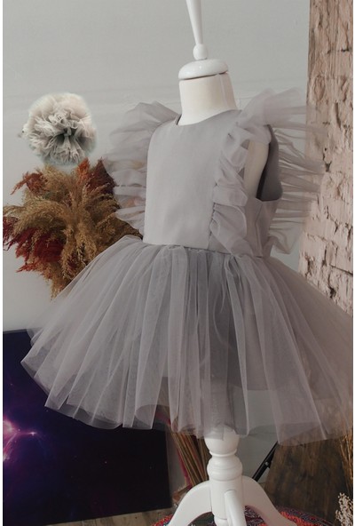 Shecco Babba Kız Çocuk Tül Detaylı Gri Tütü Elbise Bandana Takım Shecco Babba Kız Çocuk Tül Detaylı Gri Tütü Elbise Bandana Takım