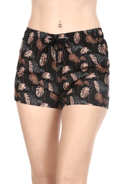Obje Kadın Yaprak Desen Deniz Şortu