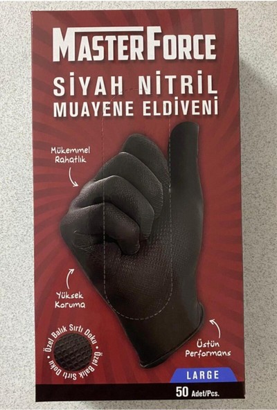 Masterforce Nitril Pudrasız Kalın Siyah Eldiven Large 50'li Masterforce Nitril Pudrasız Kalın Siyah Eldiven Large 50'li
