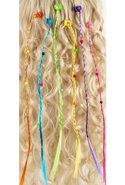Rengarenk 6'lı Örgülü Boncuklu Takma Saç Toka Rengarenk 6'lı Örgülü Boncuklu Takma Saç Toka
