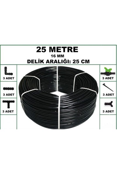 25 Metre 25 Cm Delikli Hazır Set Damla Sulama Hortumu + Tohum 25 Metre 25 Cm Delikli Hazır Set Damla Sulama Hortumu + Tohum