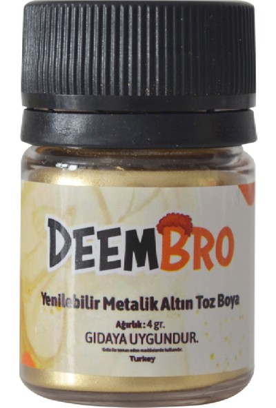 Deembro Yenilebilir Altın Metalik Sim Yaldız Toz Boya 4 gr Toz Gıda Boyası Çikolata Boyası