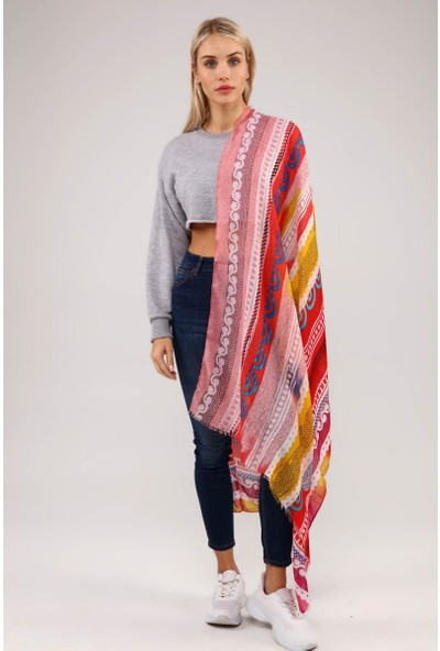 Home Store Şal Dalgali Benek Desenli Püsküllü - Kırmızı Home Store Şal Dalgali Benek Desenli Püsküllü - Kırmızı