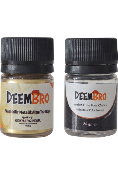 Deembro Yenilebilir Altın Metalik Sim Yaldız Toz Boya 4 gr + Toz Boya Çözücü 20 gr