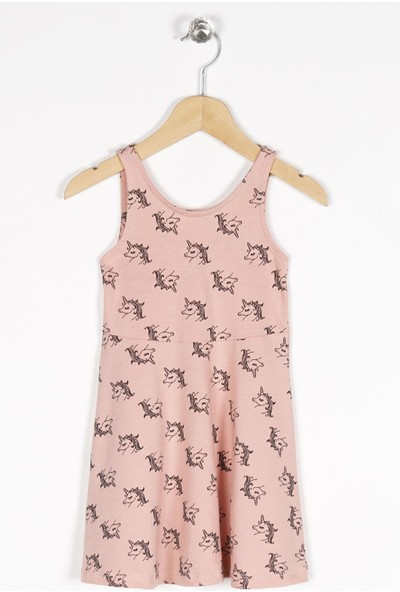 Zepkids Kız Çocuk Regular Fit Unicorn Desenli Kolsuz Elbise