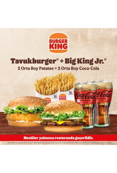 Burger King Tavukburger + Big King Jr. Menü (2 Orta Kola + 2 Orta Patates)(Gel-Al Serviste Geçerlidir) Burger King Tavukburger + Big King Jr. Menü (2 Orta Kola + 2 Orta Patates)(Gel-Al Serviste Geçerlidir)