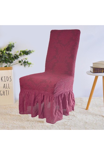 Elgeyar Jakarli Sandalye Örtüsü Etekli Yıkanabilir Esnekli Lastikli 6 Adet