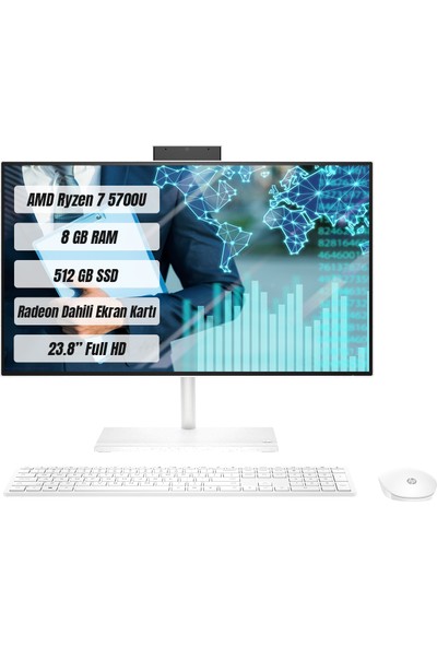Hp 24-CB0002NT Amd Ryzen 7 5700U 8 GB 512 GB SSD 23.8