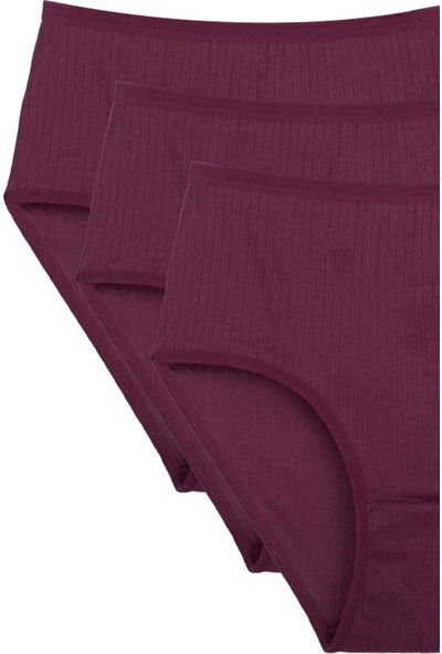 Humaone Kadın 3'lü Yüksek Bel Ribana Bato Külot Mürdüm Bt2-C6