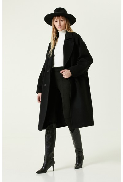 Network Regular Fit Siyah Kruvaze Palto