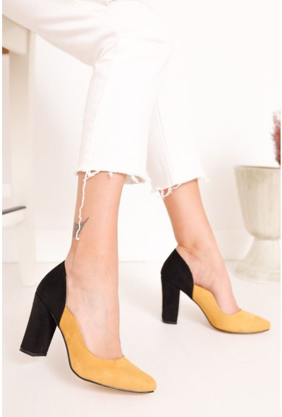 Hayalimdeki Ayakkabı Alicia Topuklu Hardal-Siyah Süet 39