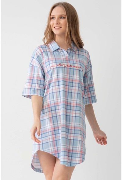 Ilısana Kadın Pamuklu Düşük Omuzlu Yakalı Kısa Kol Gömlek Gecelik