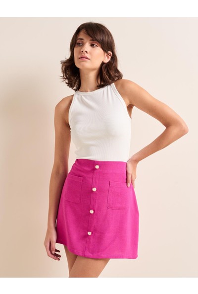 Jimmy Key Kadın Pembe Düz Kesim Normal Bel Mini Keten Etek Jimmy Key Kadın Pembe Düz Kesim Normal Bel Mini Keten Etek