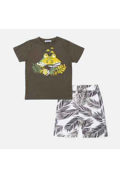 Fiorella Bigobaby Erkek Çocuk Timsah Baskılı Bisiklet Yaka Haki T-Shirt Ikili Takım 31035