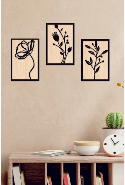 Home Trend Zarif Çiçek 3'lü Dekoratif Ahşap Tablo Home Trend Zarif Çiçek 3'lü Dekoratif Ahşap Tablo