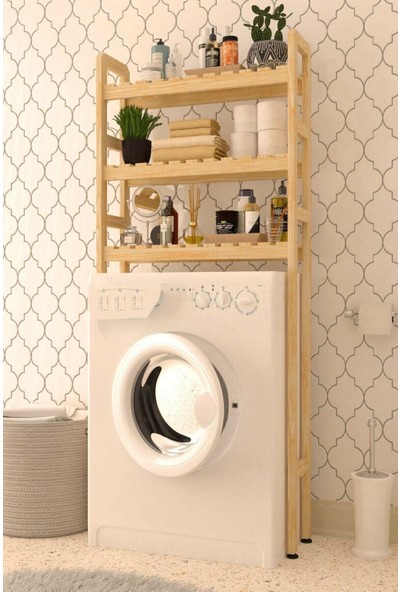 The Best Shopping Ahşap Çamaşır Makinesi Üstü Düzenleyici Raf 150X68X21CM Banyo Çamaşır Makinesi Dolabı Bnyraf