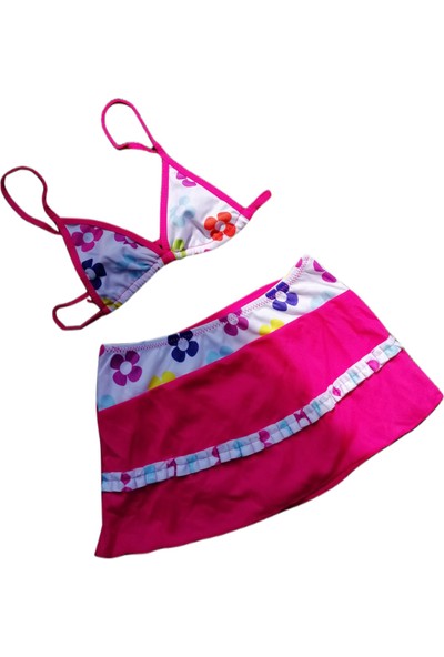 EGM Kız Çocuk Çiçekli Pembe 3'lü Bikini Takımı