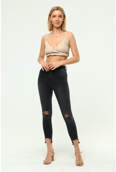 Nesafet Kadın Paça Lazer Yırtık Dar Paça Kot Pantolon Nesafet Kadın Paça Lazer Yırtık Dar Paça Kot Pantolon