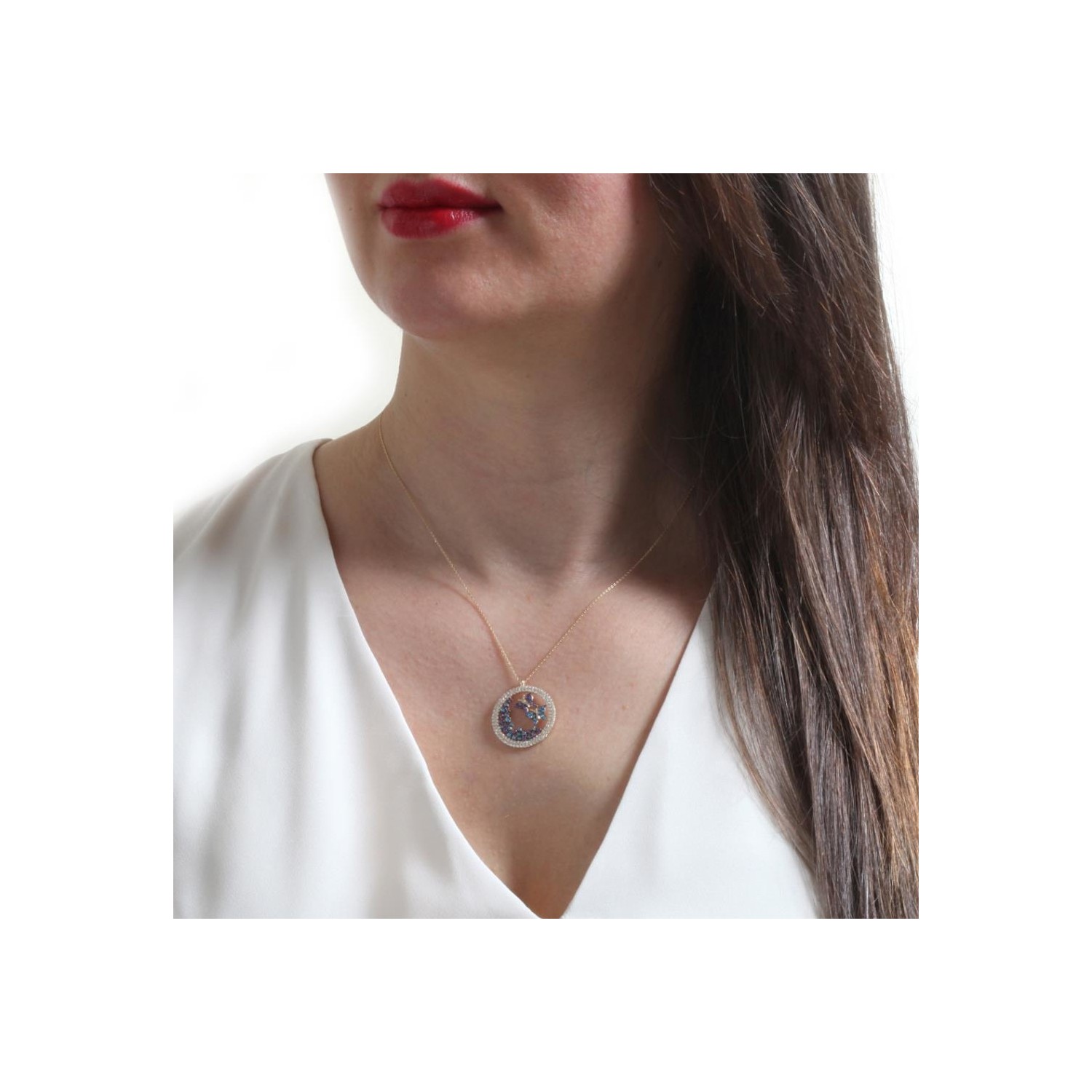 Myra Gold Mor Ve Mavi Taşlı Kelebekli Halka Kolye (Kly2303) Fiyatı