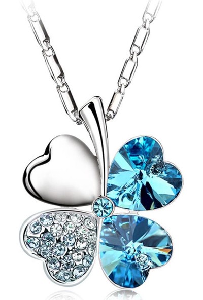 Chavin Kristal Taşlı Rodyum Kap. Yonca Bayan Kolye db14