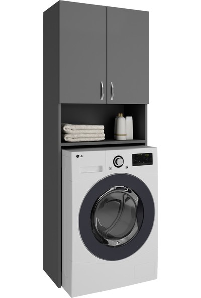 Kenzlife çamaşır makinesi dolabı sinem gri banyo kiler