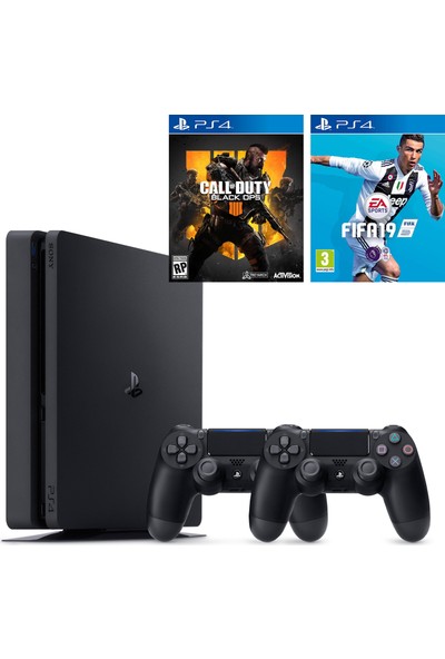 Sony PS4 Slim 500 GB Oyun Konsolu + PS4 Cod Black Ops 4 + PS4 Fifa 19 Türkçe + 2. Kol Sony PS4 Slim 500 GB Oyun Konsolu + PS4 Cod Black Ops 4 + PS4 Fifa 19 Türkçe + 2. Kol