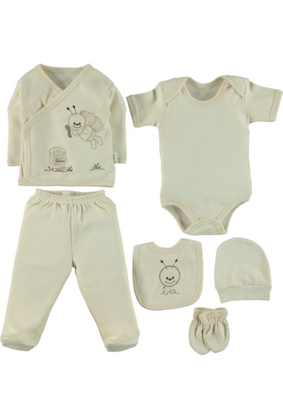 İpeksi Organik Penye 6'lı Zıbın Takımı 0-4 Ay Bej