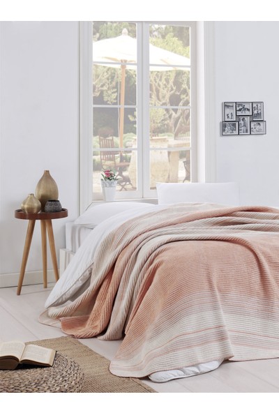 Eponj Home Battaniye Çift Kişilik Çizgili Pudra